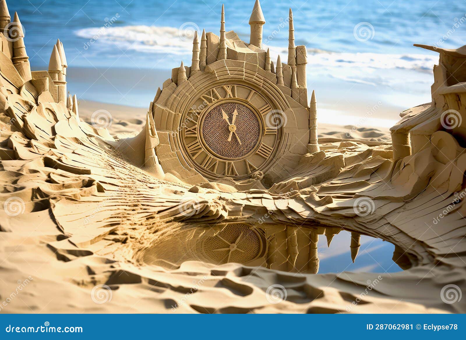 Sand Castle Clock on the Beach. Apocalyptic Image of Time Passing Stock ...