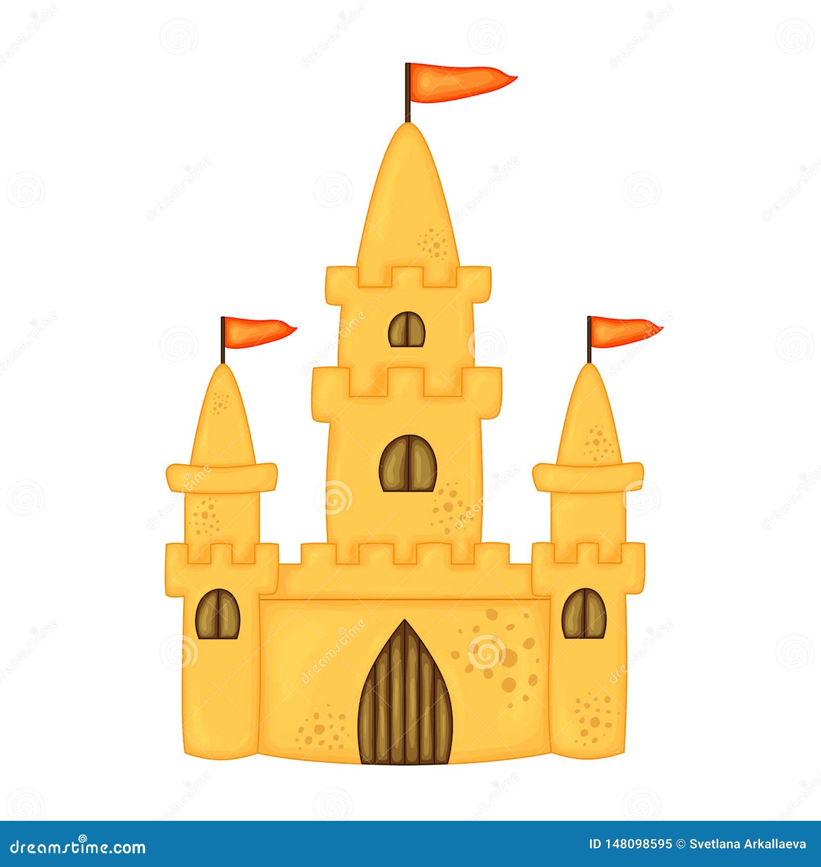 Sand Castle in Cute Cartoon Style - Vector Illustration Isolated on ...