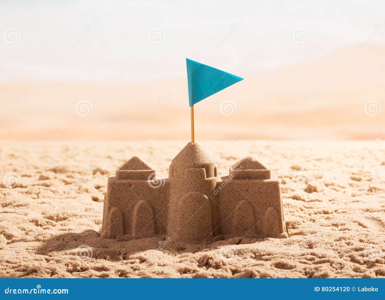 Sand Castle with Flag on the Sea Shore. Stock Photo - Image of detail ...