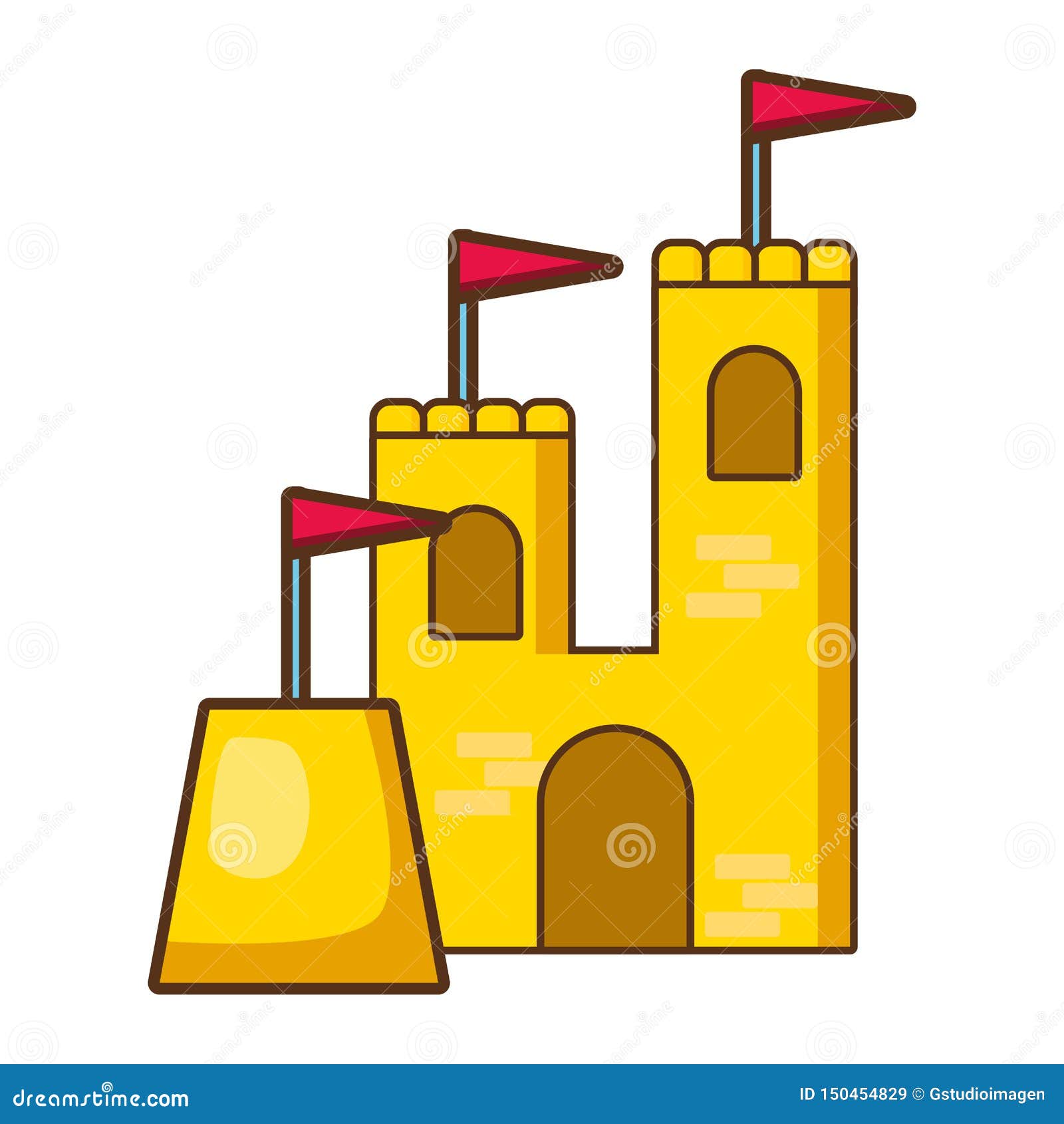 Sand Castle with Flags on White Background Stock Illustration ...