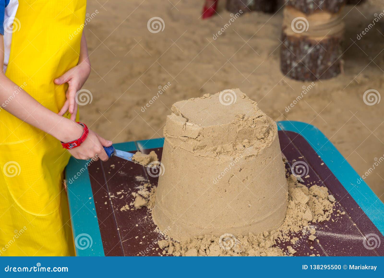 Sand Castle Made by Kids on a Craft Lesson on Beach Stock Photo - Image ...