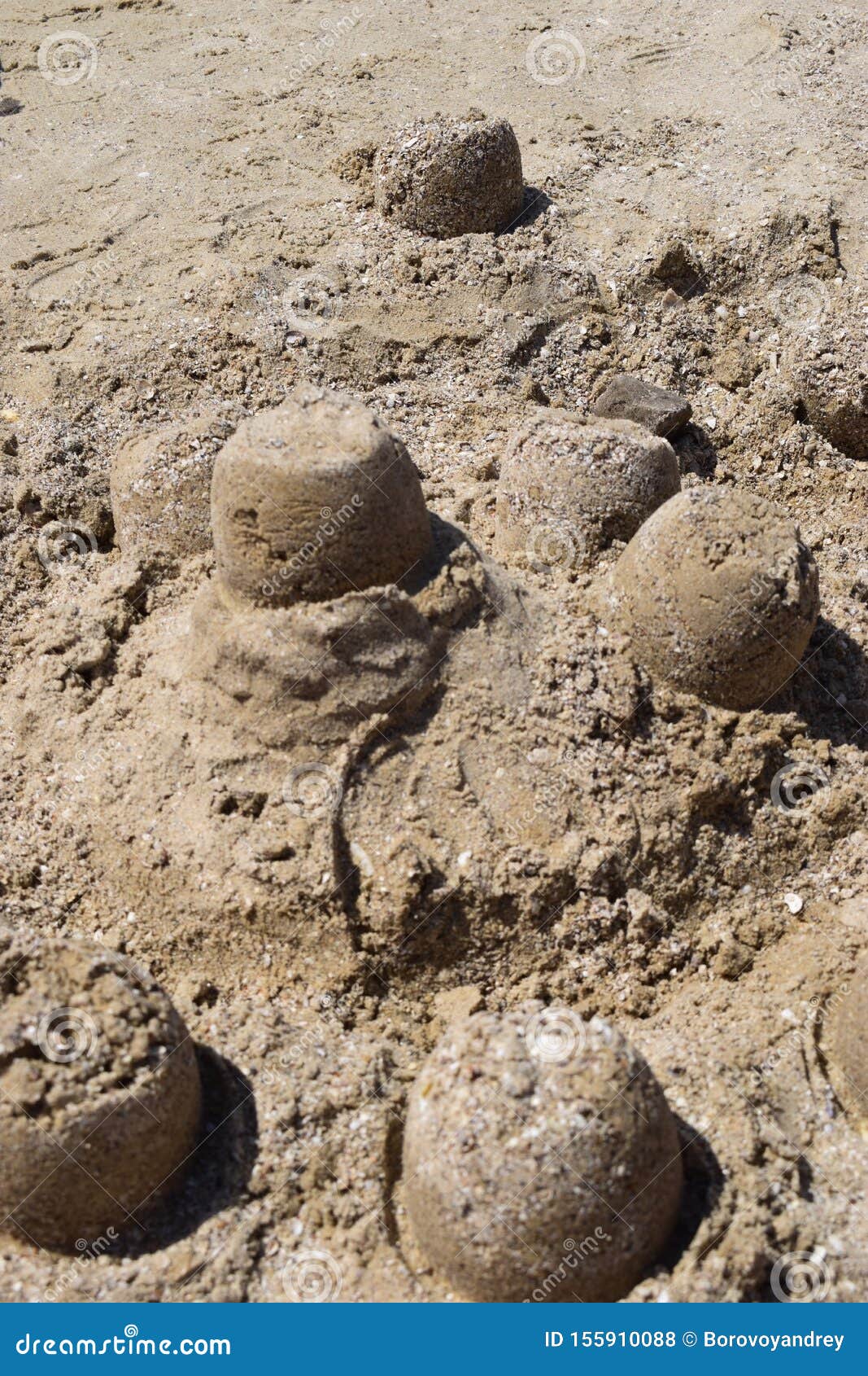 Sand Castle with Shells on the Beach Stock Photo - Image of blue ...