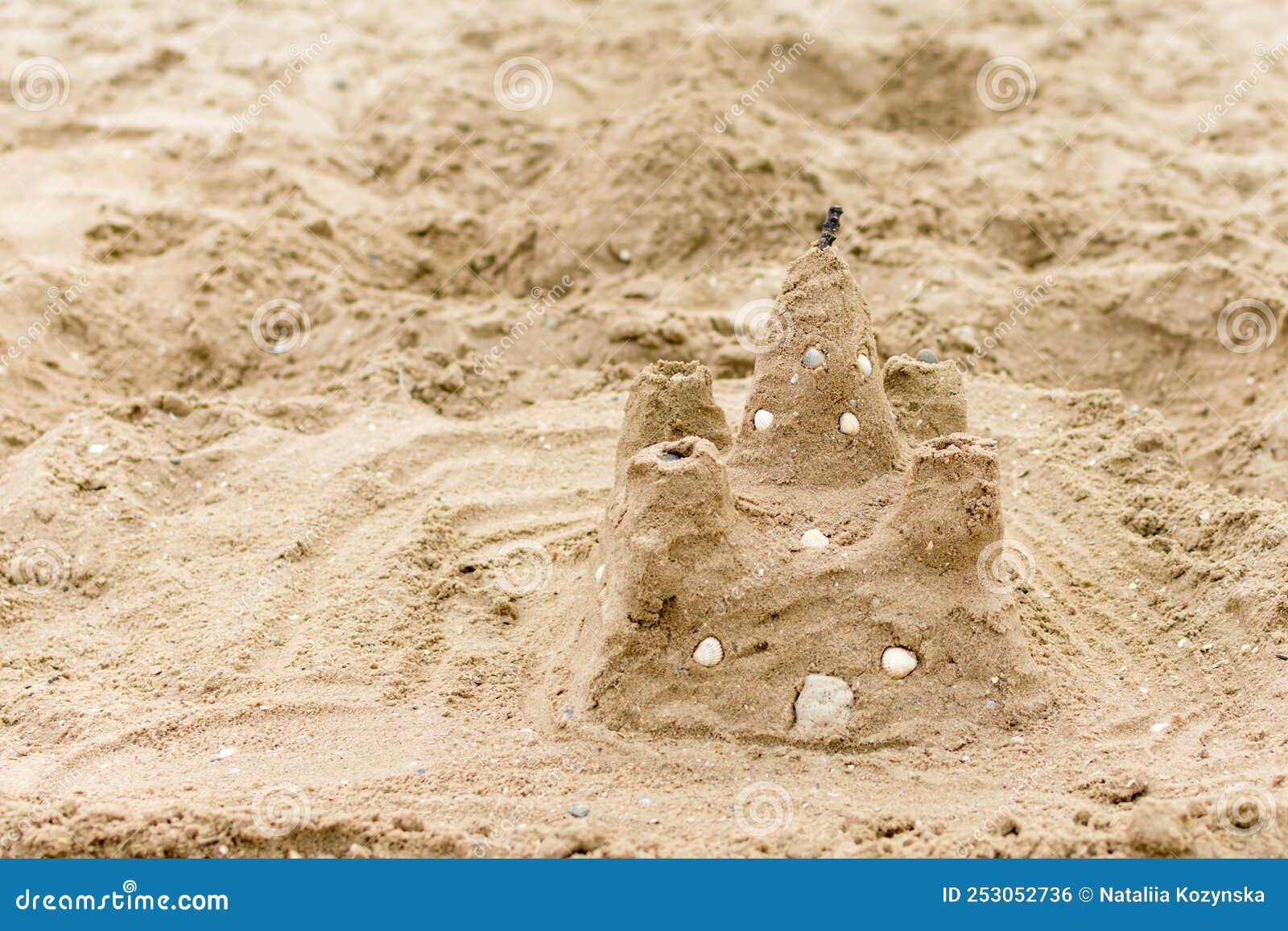 Sand Castle and Shells on the Beach in the Sun. Place for an ...