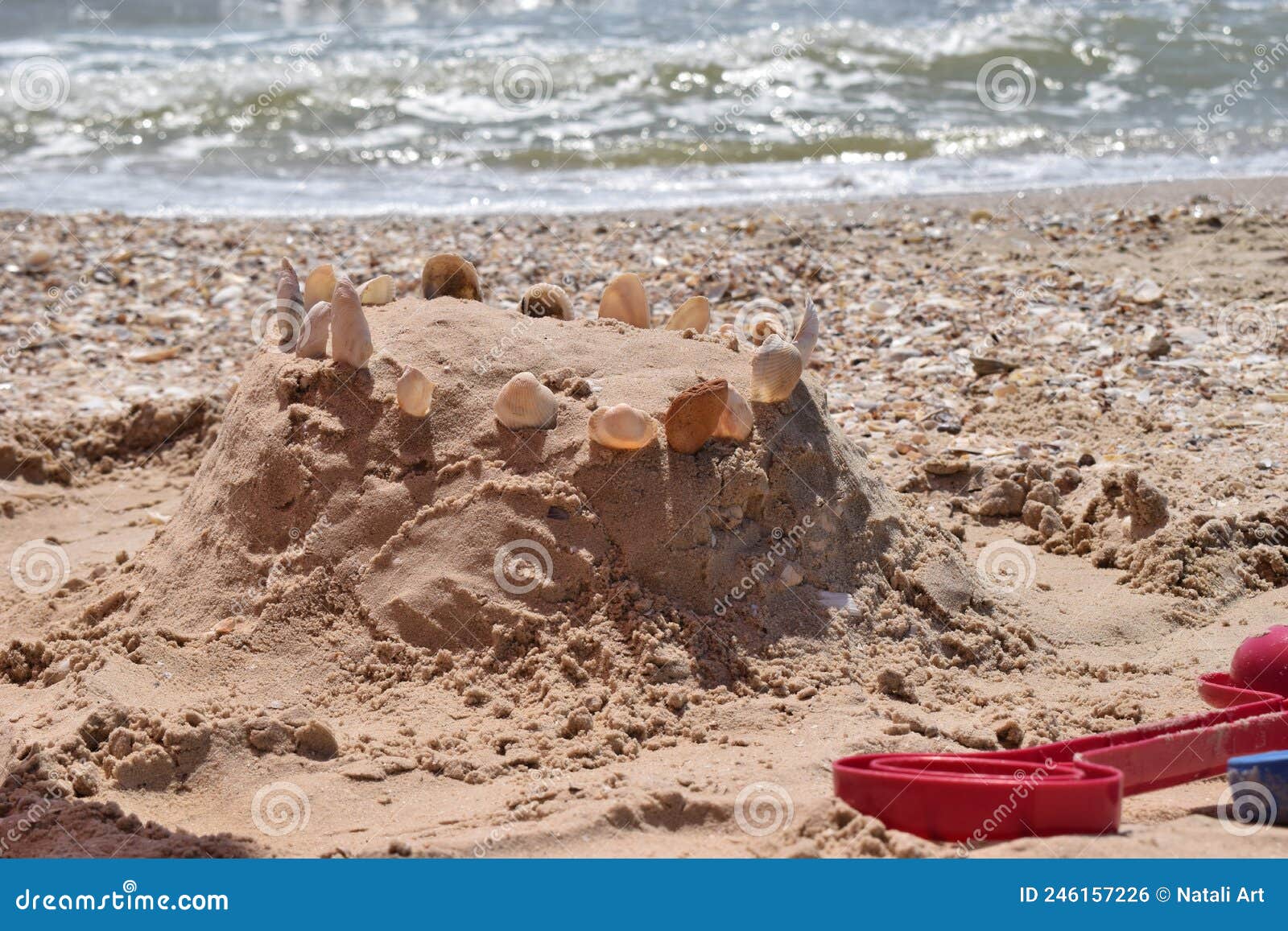 Sand Castle with Shells Built on the Beach Stock Photo - Image of beach ...