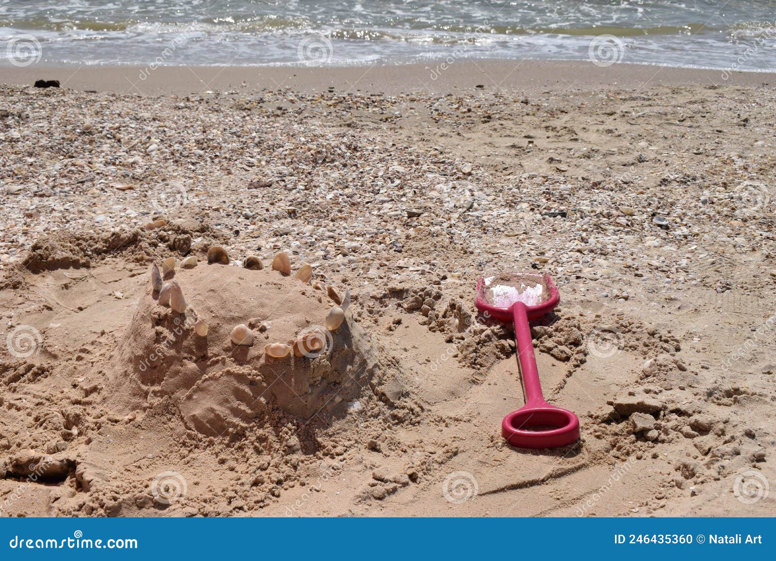 Sand Castle with Shells Built on the Beach Stock Photo - Image of beach ...