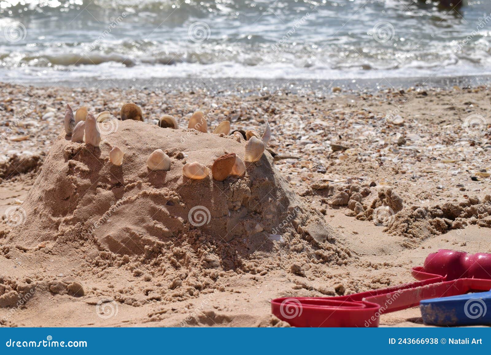 Sand Castle with Shells Built on the Beach Stock Photo - Image of ...