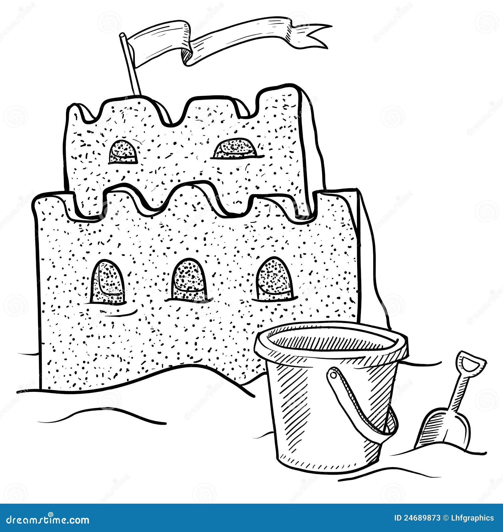 Sand Castle. Little Girls Play In Sandbox Or On Beach. Isolated Kids ...