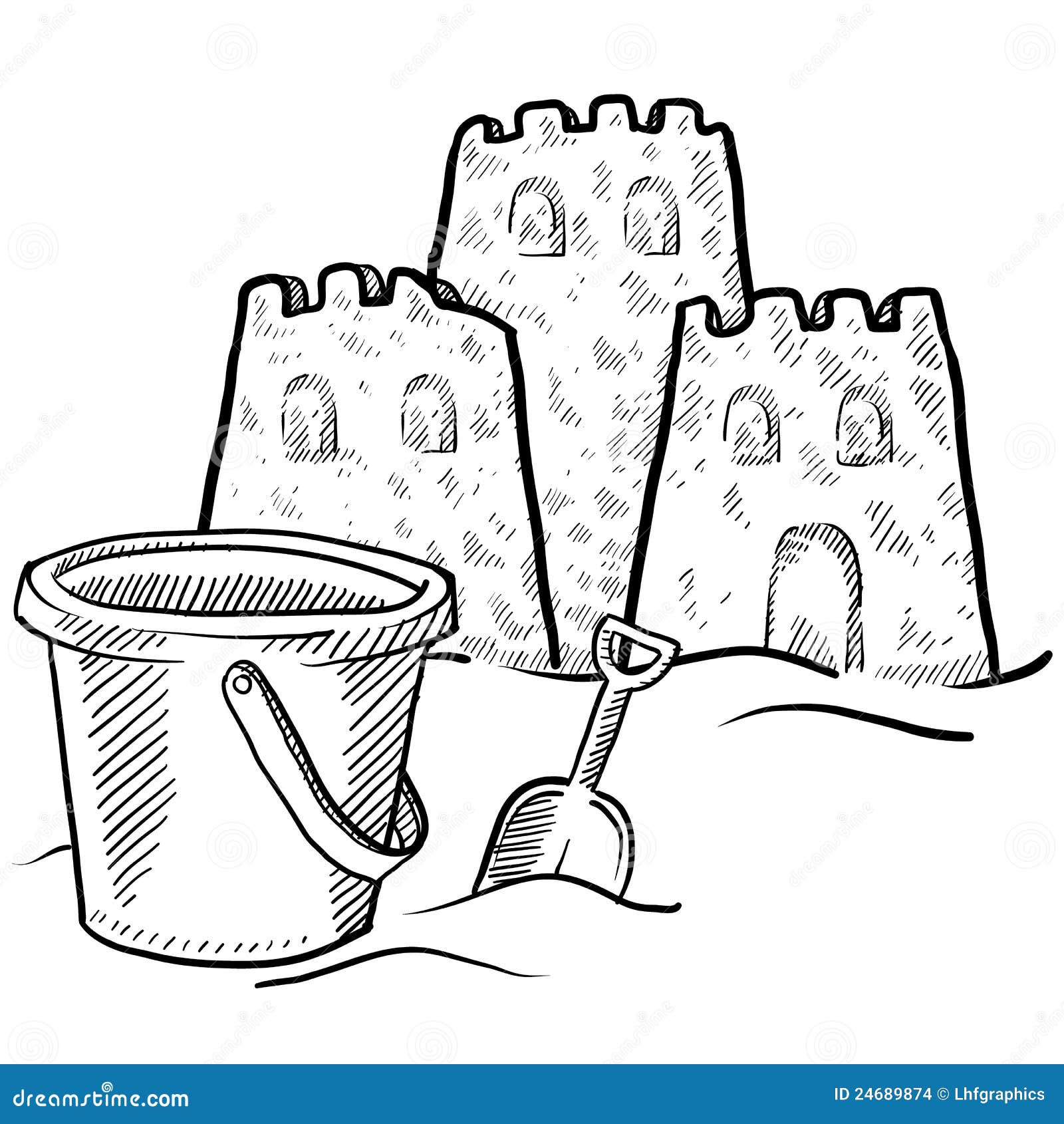 Sand Castle. Little Girls Play In Sandbox Or On Beach. Isolated Kids ...