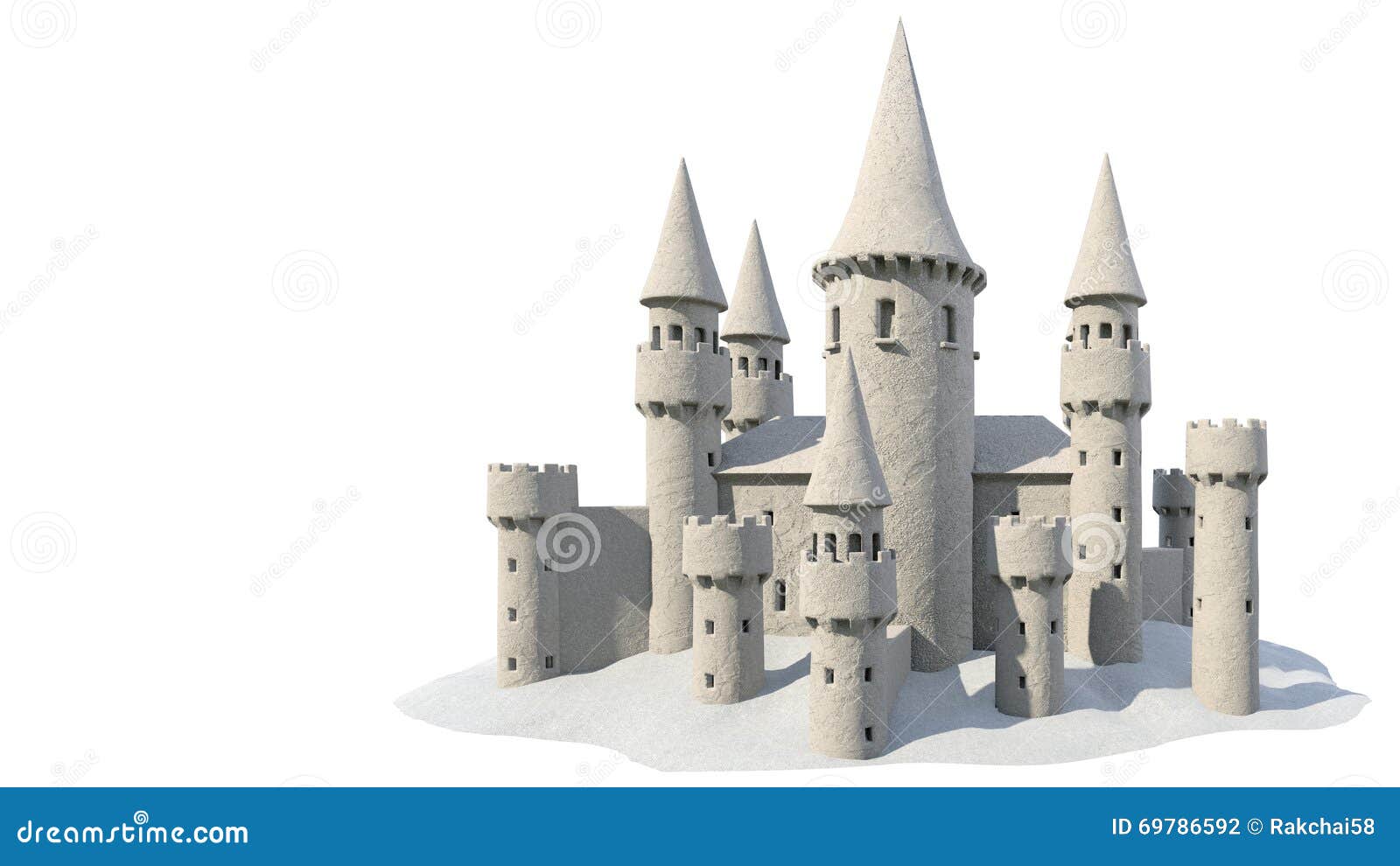 Sand Castle on White Background. 3d Rendering Stock Photo - Image of ...