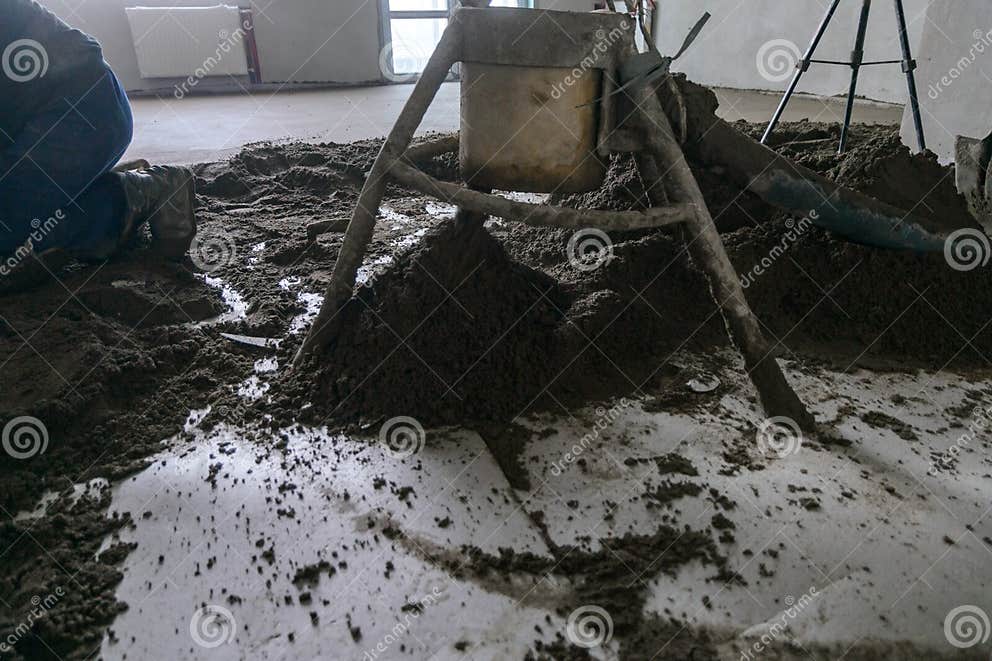 Sand and Cement Floor Screed. Floor Screed Tools and Devices Stock ...