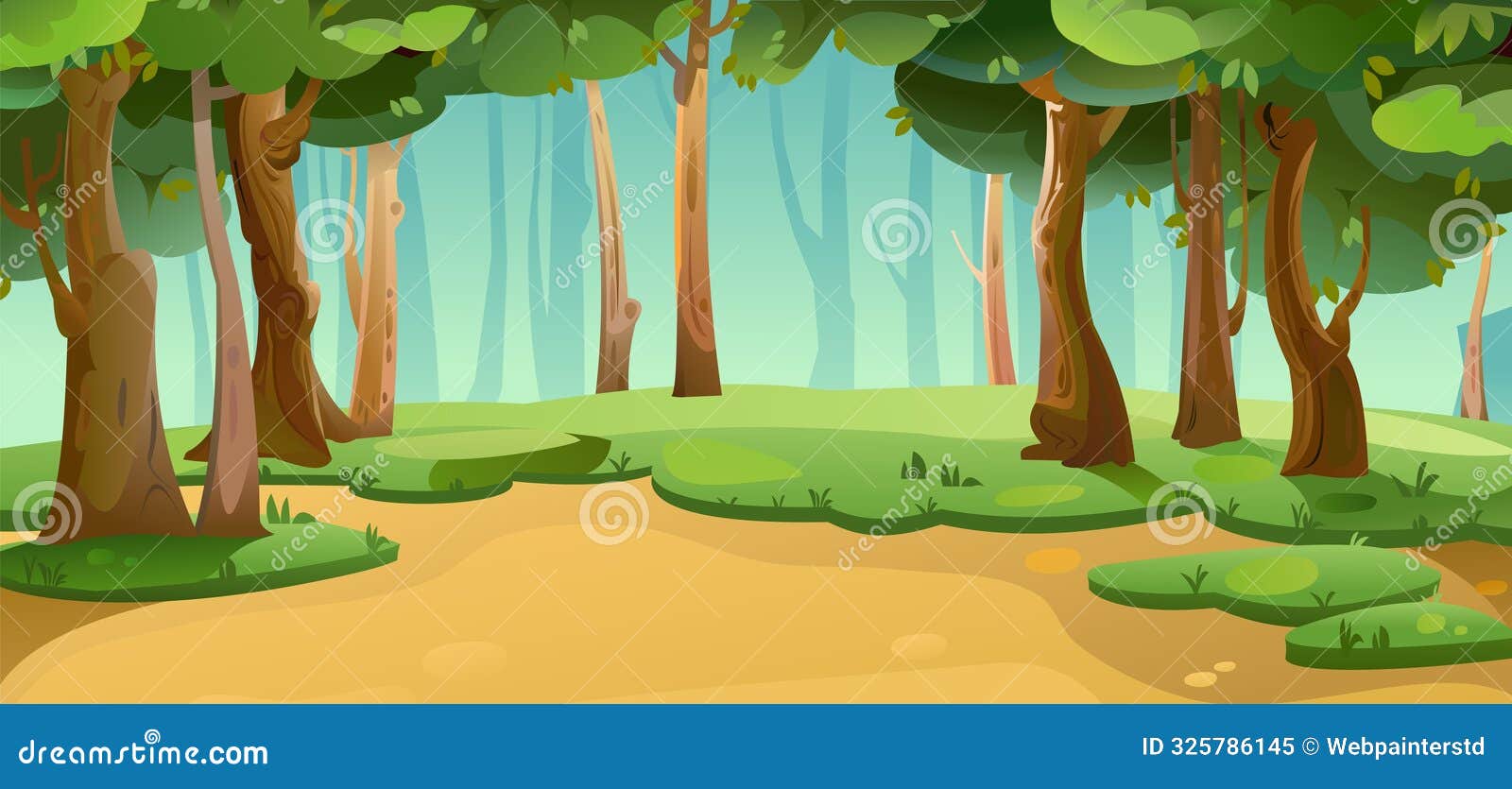 Sand Clearing in Forest. View of Trees. Scenery Landscape. Fun Cartoon ...