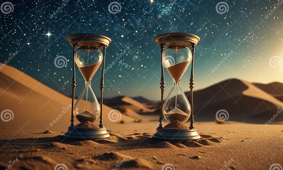 Sand clock in desert stock illustration. Illustration of design - 334852112
