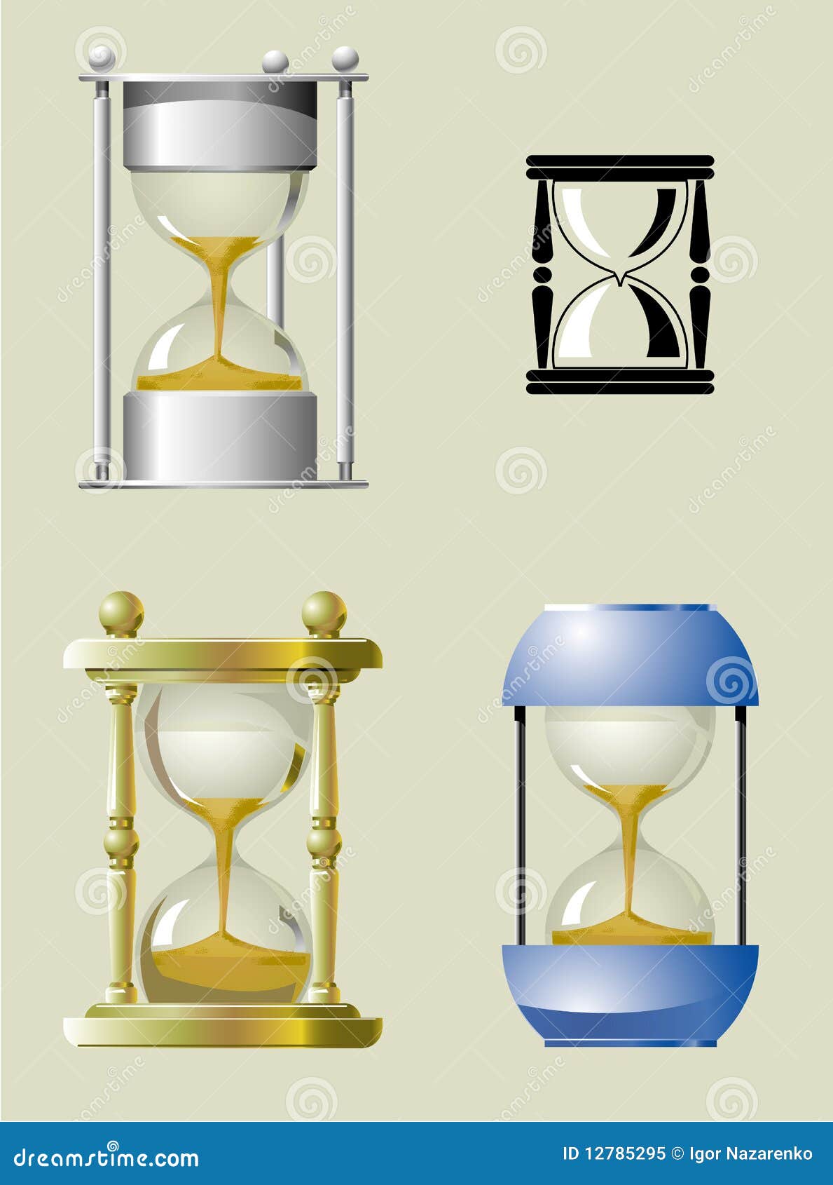 Sand Clock in Different Styles Stock Vector - Illustration of gold ...