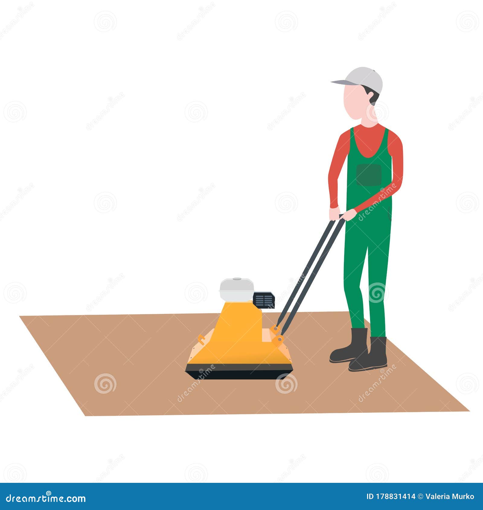 Sand Compactor. Man Works. Sand-laying Machine for Artificial Grass ...