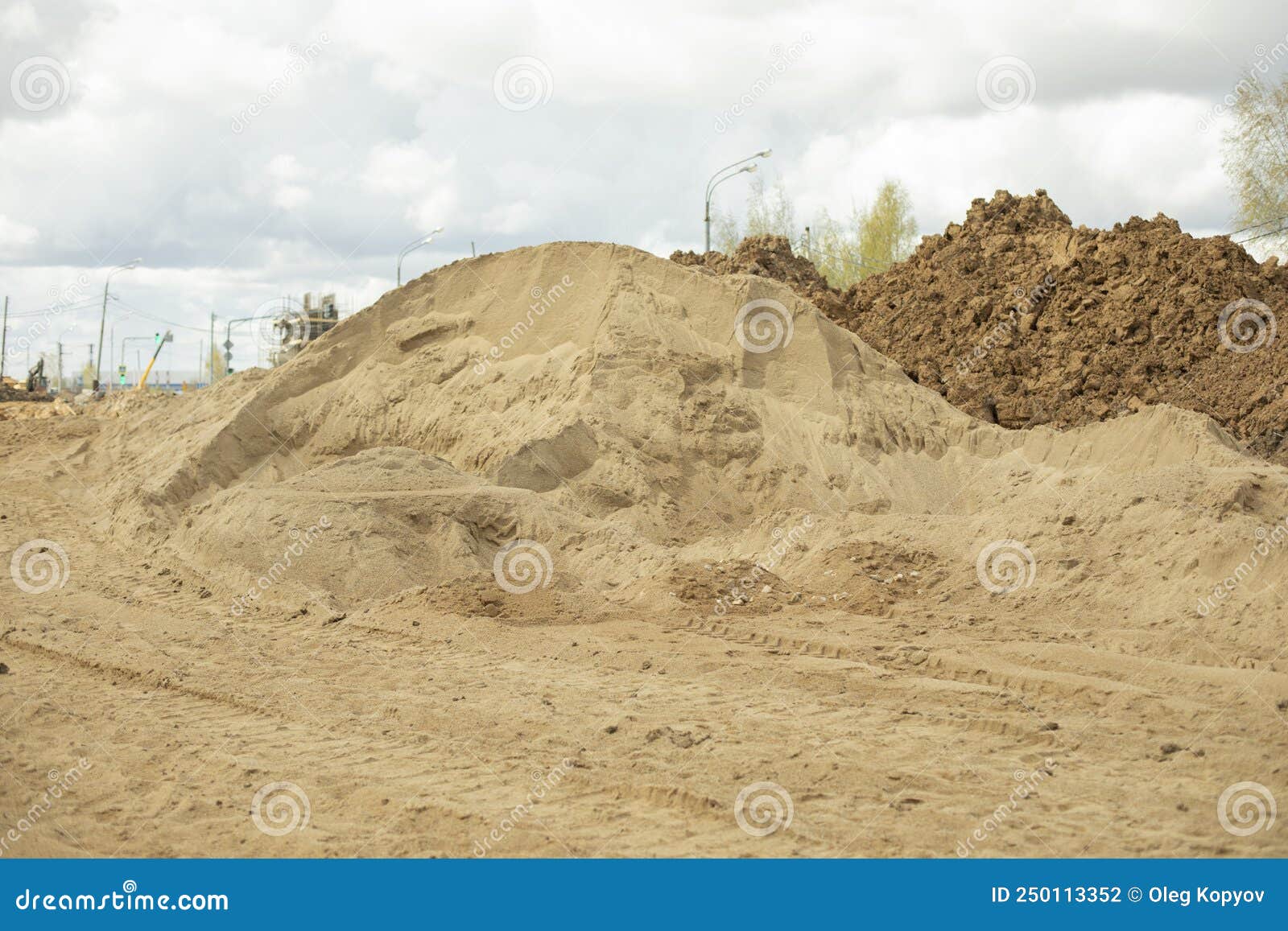 Sand on Construction Site. Building Material is Piled Up in Heap Stock ...