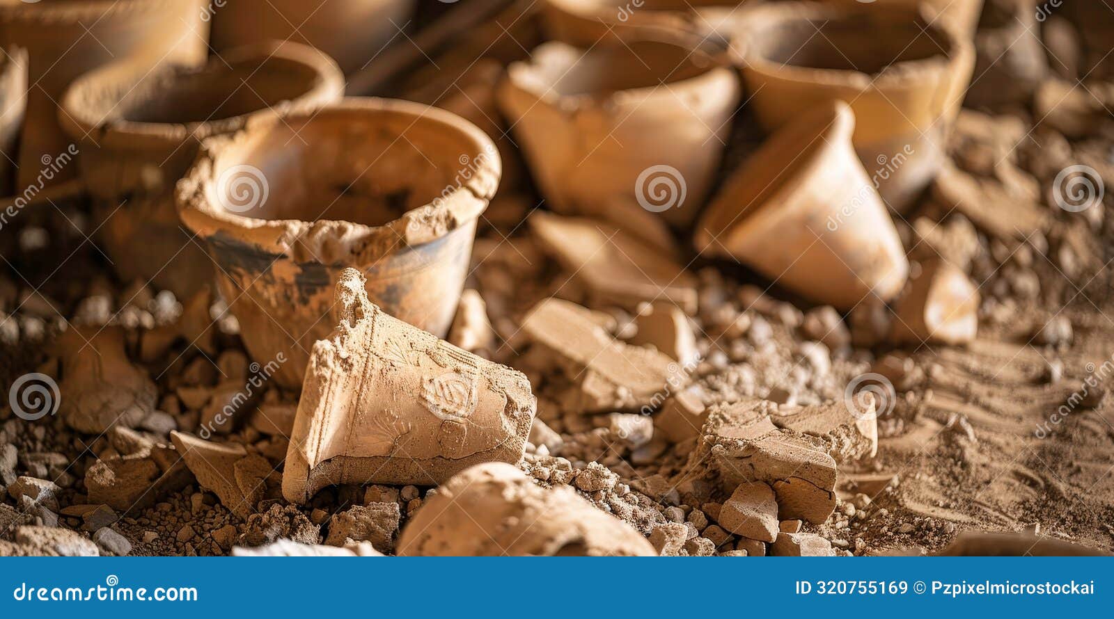 Sand-covered Ancient Pottery Pieces Found during an Archaeological Dig ...