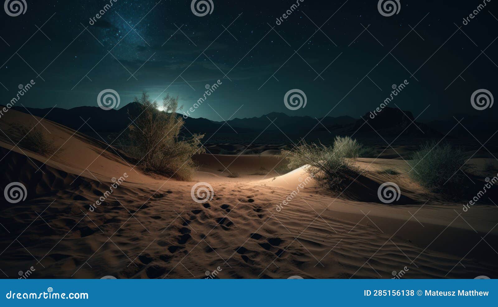 Sand and Desert Landscape at Night Stock Photo - Image of land ...