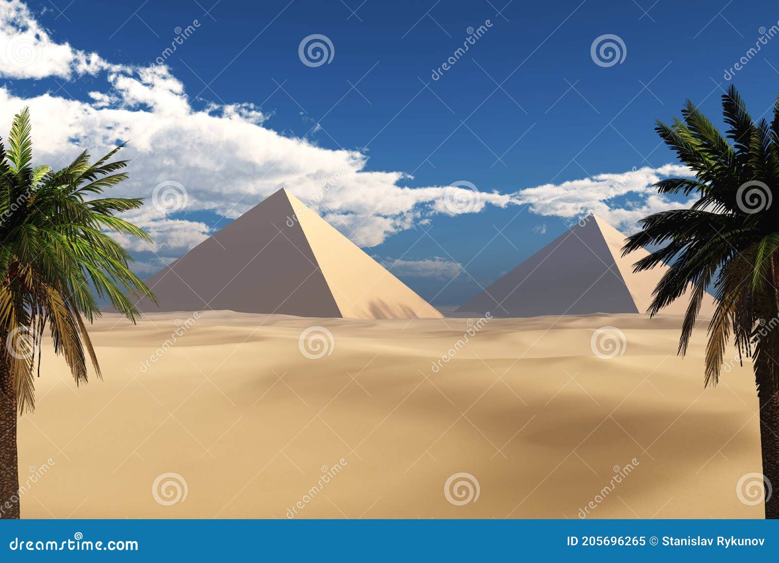 .Pyramids at Sunset, Sunrise Over the Dunes, Stock Illustration ...