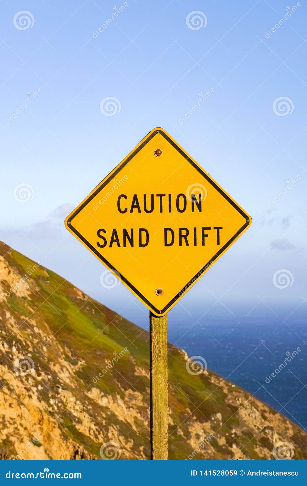 Sand Drift Sign on the Pacific Ocean Coast, California Stock Image ...