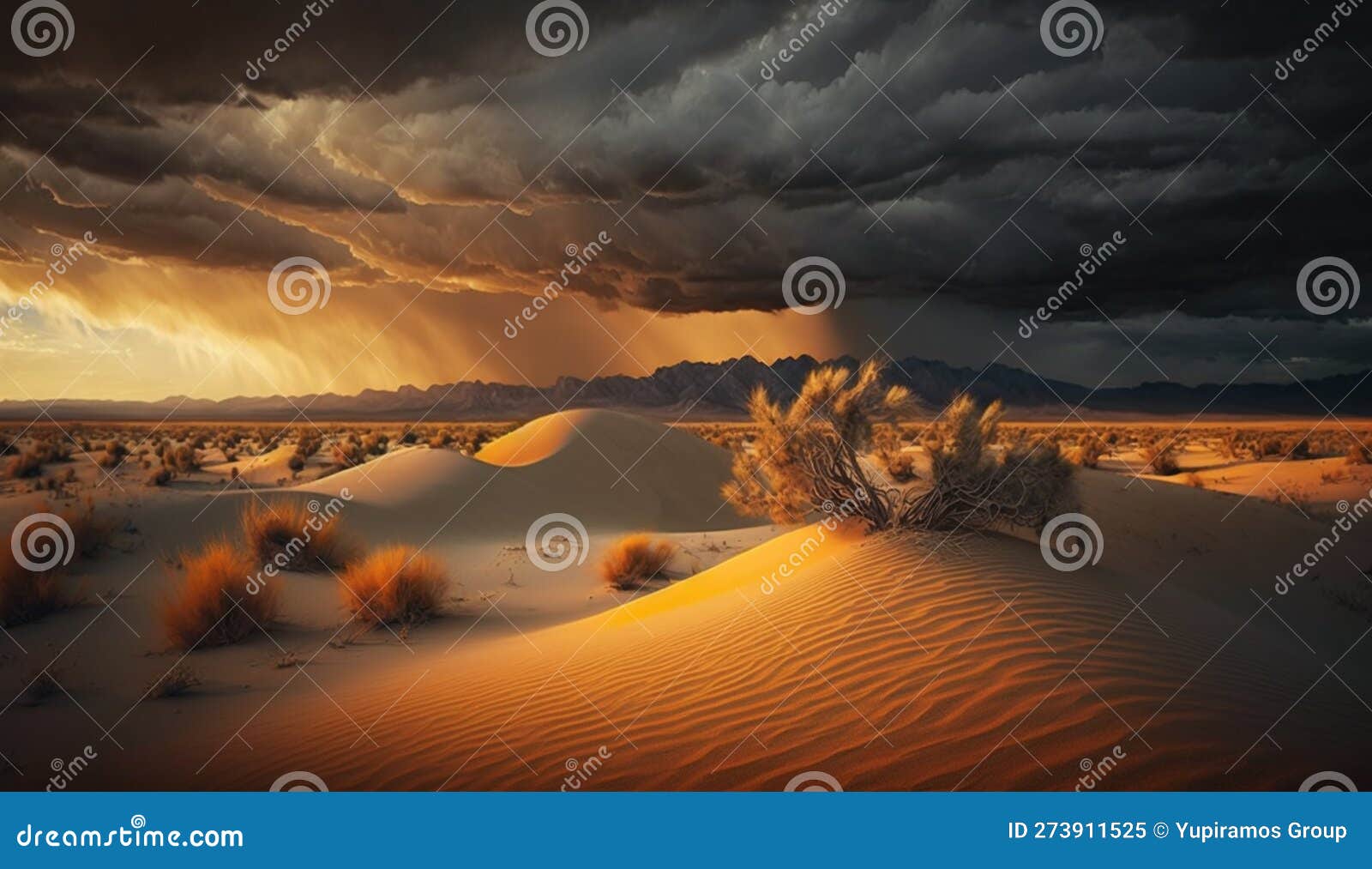 Sand Dunes Ripple Under a Dramatic Sky Generated by AI Stock ...