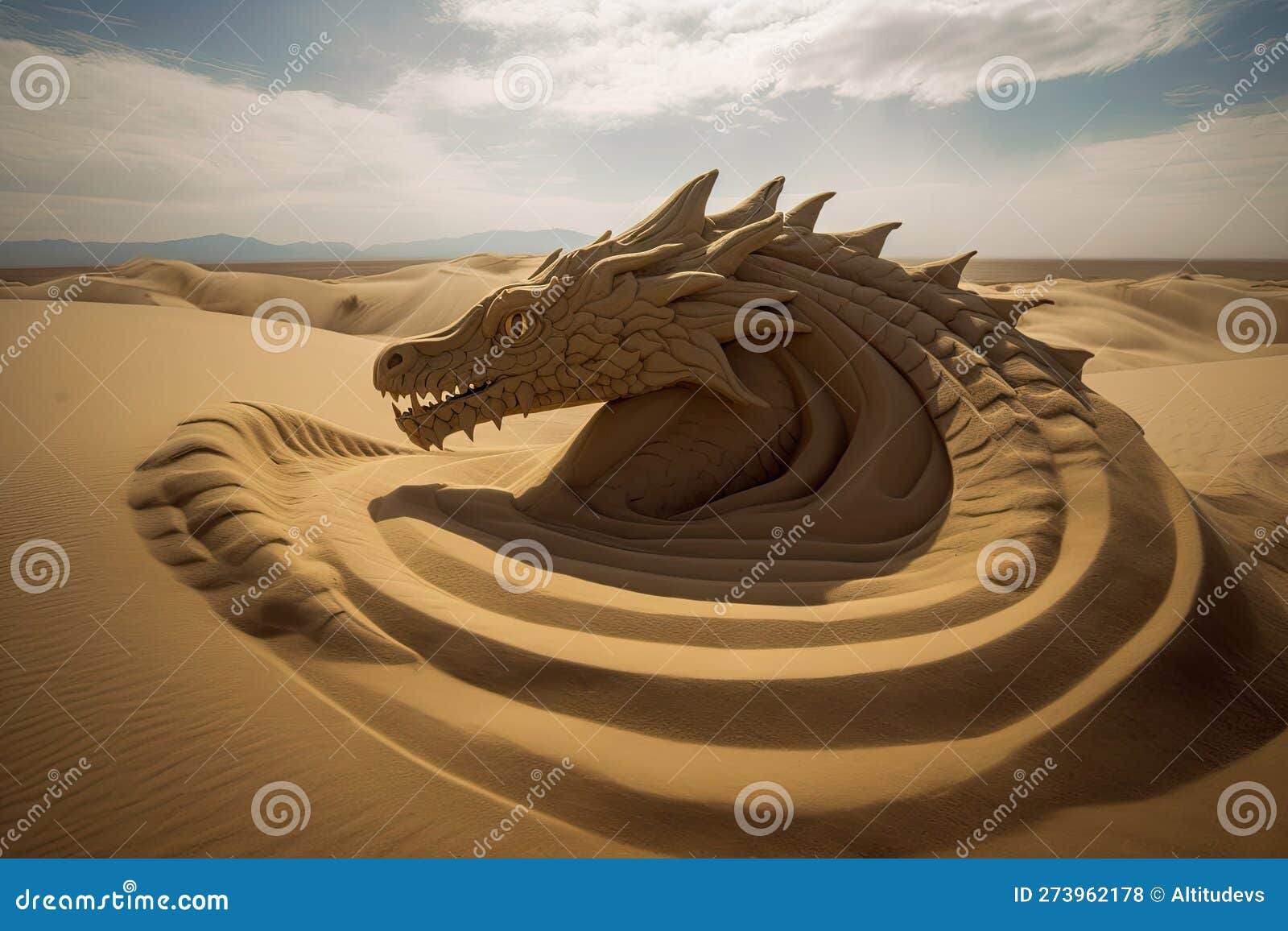 Sand Dunes in the Shape of a Dragon, with Its Tail and Head Visible ...