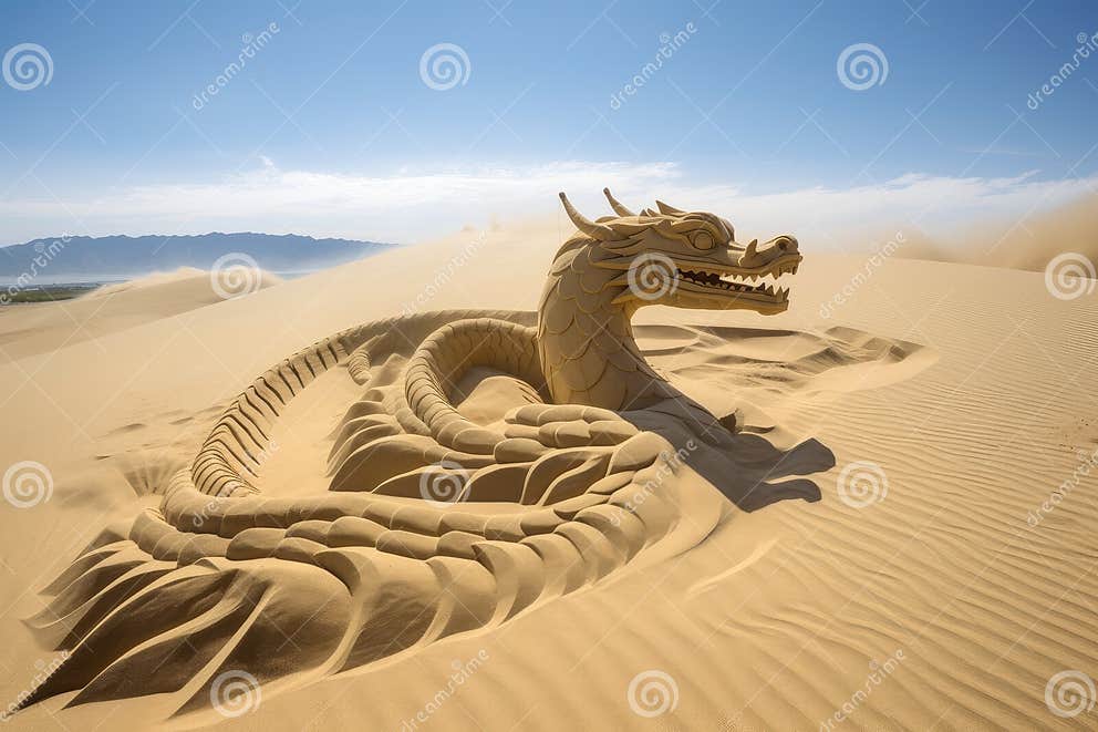 Sand Dunes in the Shape of a Dragon, with Its Tail and Head Visible ...