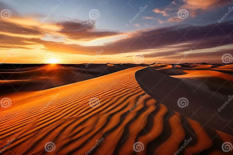 Sand Dunes Wavy Dune Patterns with a Sunset Glow Stock Illustration ...