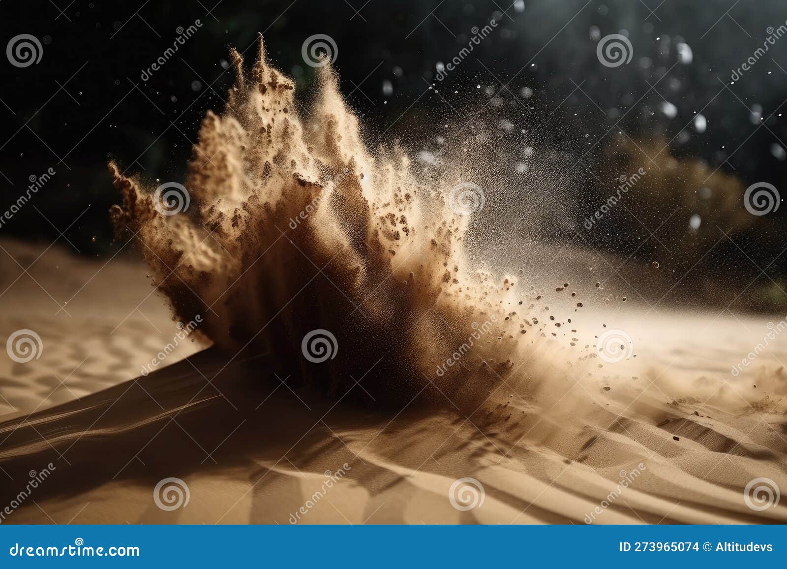 Sand Explosion, with a Close-up of the Flying Sand and Dust Particles ...