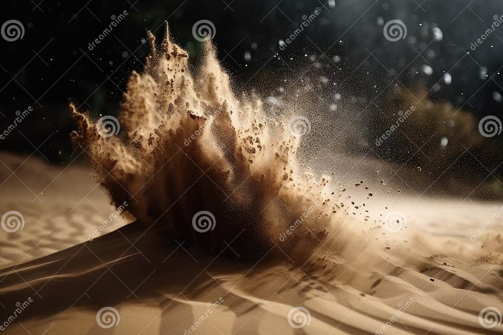 Sand Explosion, with a Close-up of the Flying Sand and Dust Particles ...