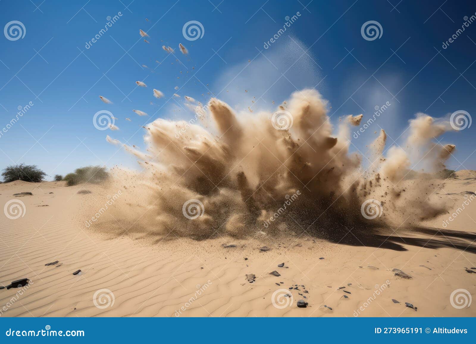 Sand Explosion, with Debris Flying through the Air and Raining Down on ...