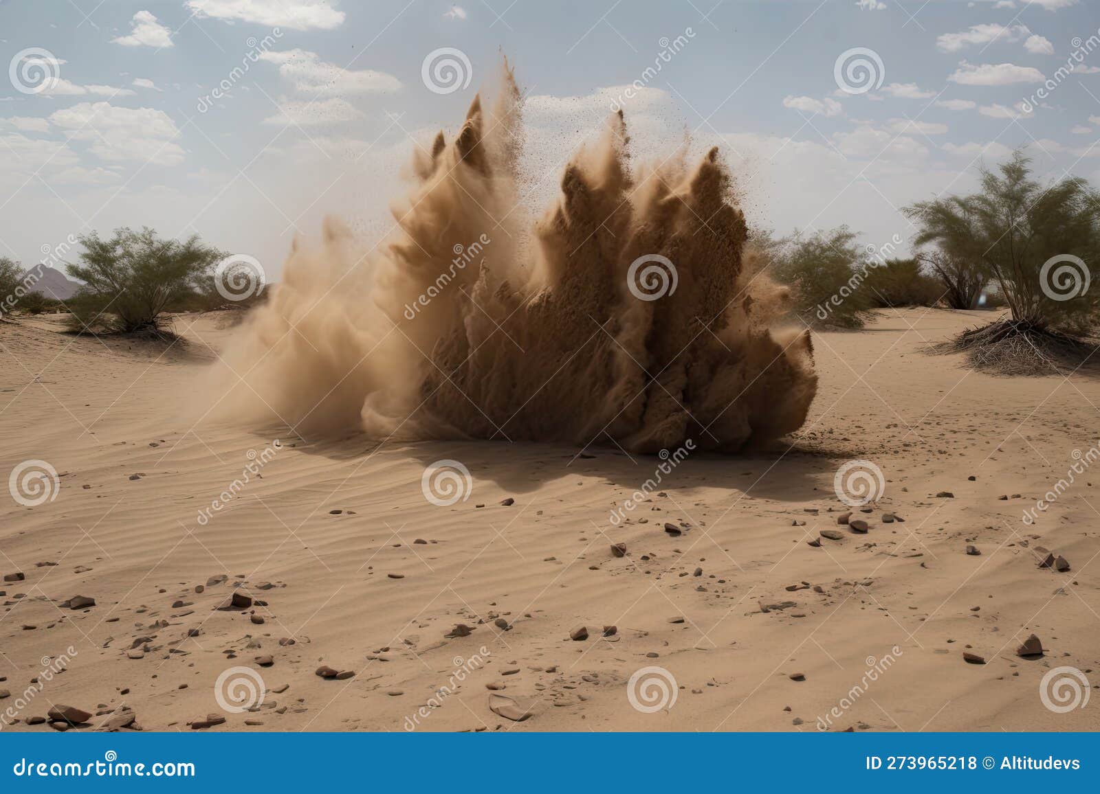 Sand Explosion, with Debris Flying through the Air and Raining Down on ...