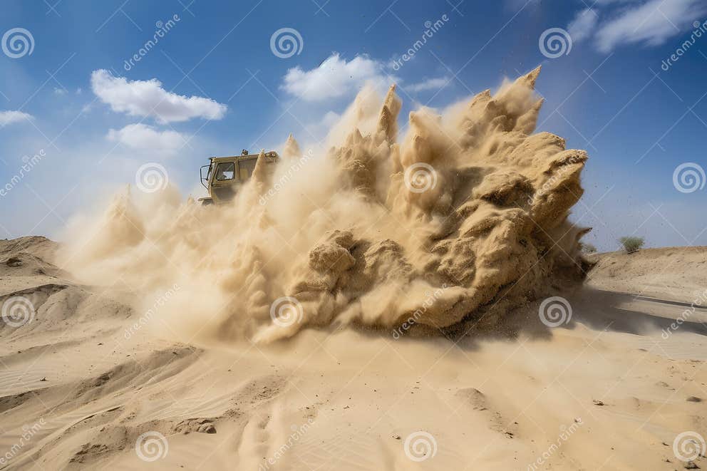Sand Explosion, with Debris and Sand Flying in All Directions, during ...