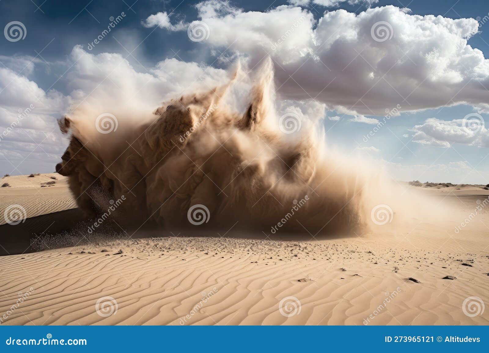 Sand Explosion in Desert, with Clouds of Sand and Dust Rising into the ...