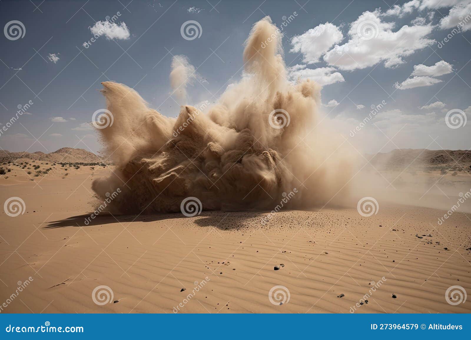 Sand Explosion in Desert, with Dust and Debris Flying into the Air ...