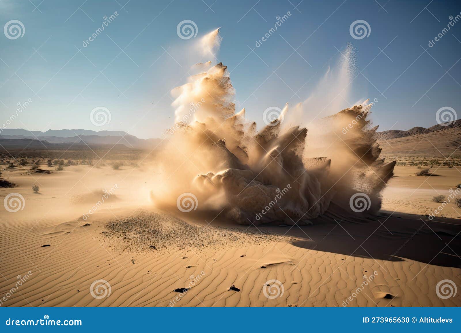 Sand Explosion in the Desert, with Sand Flying and Dust Swirling Around ...