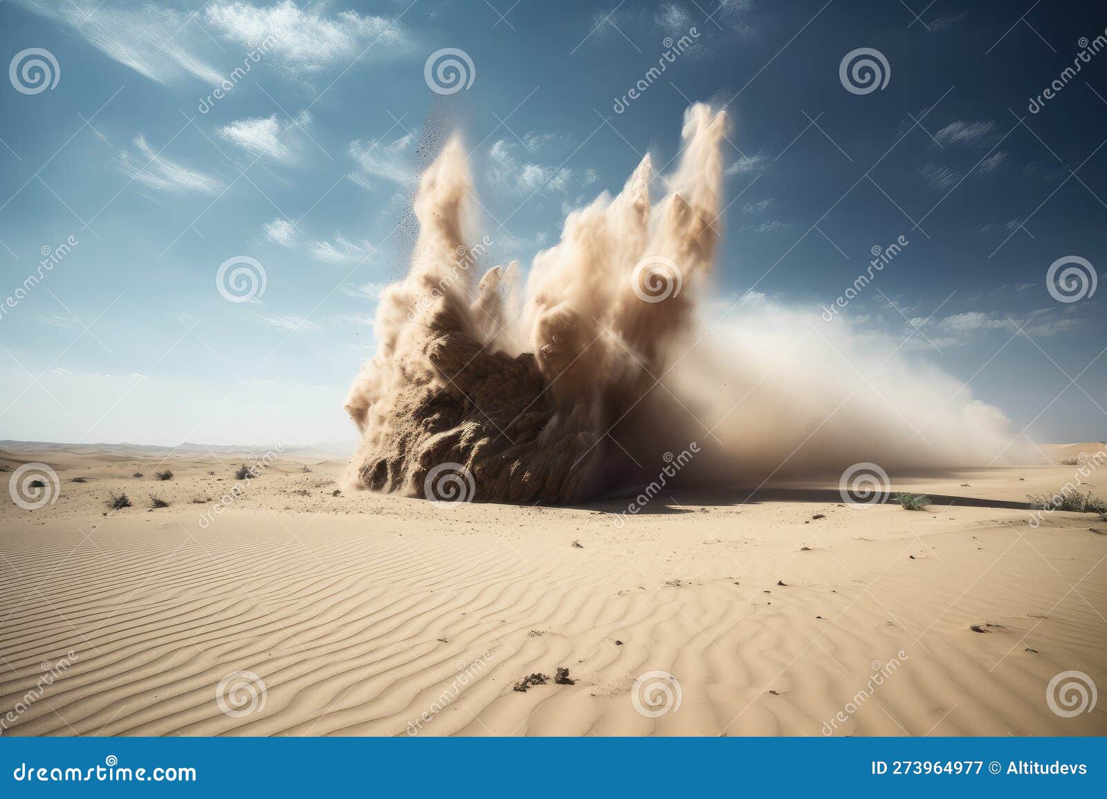 Sand Explosion in a Desert, with the Sand Flying Toward the Sky Stock ...