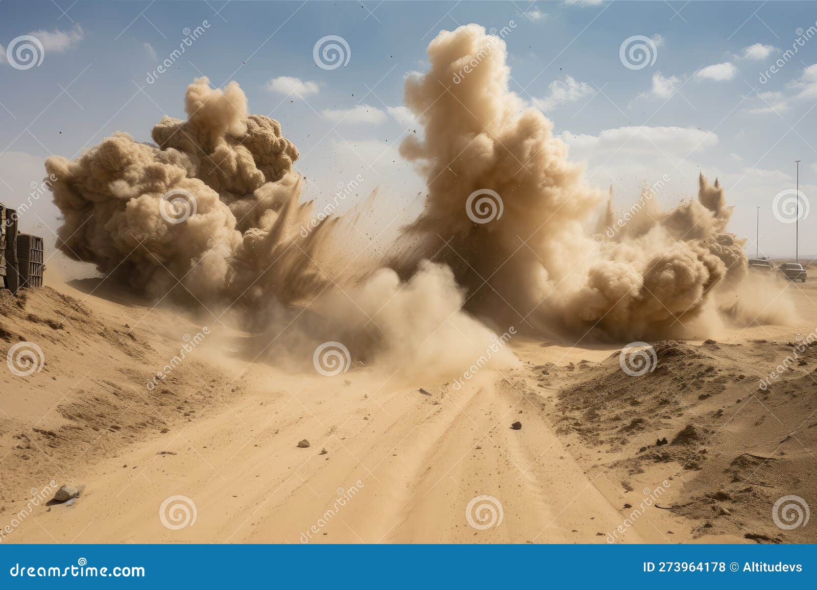 Sand Explosion, with Dust and Debris Flying in the Air after a Mine ...