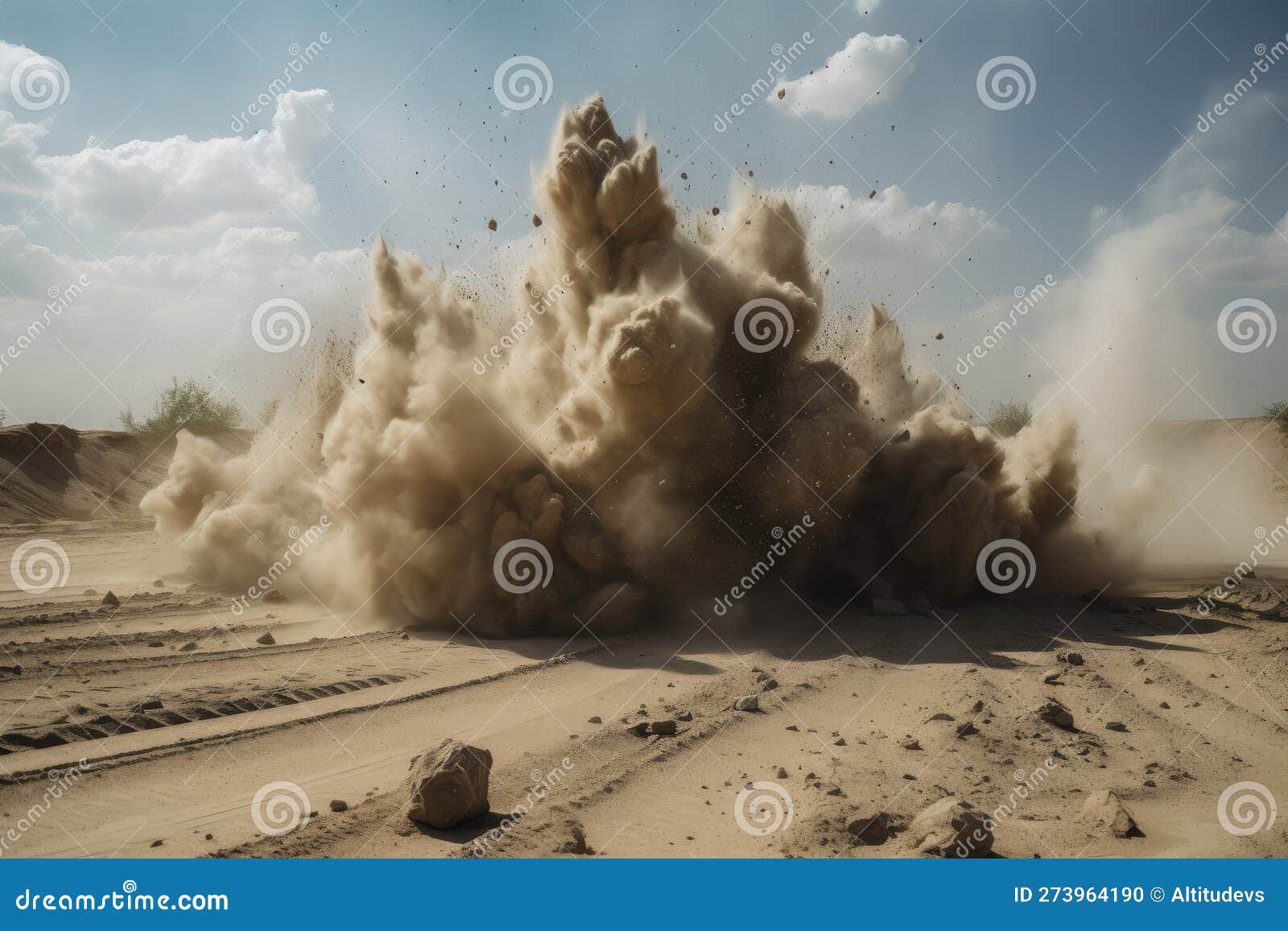 Sand Explosion, with Dust and Debris Flying in the Air after a Mine ...