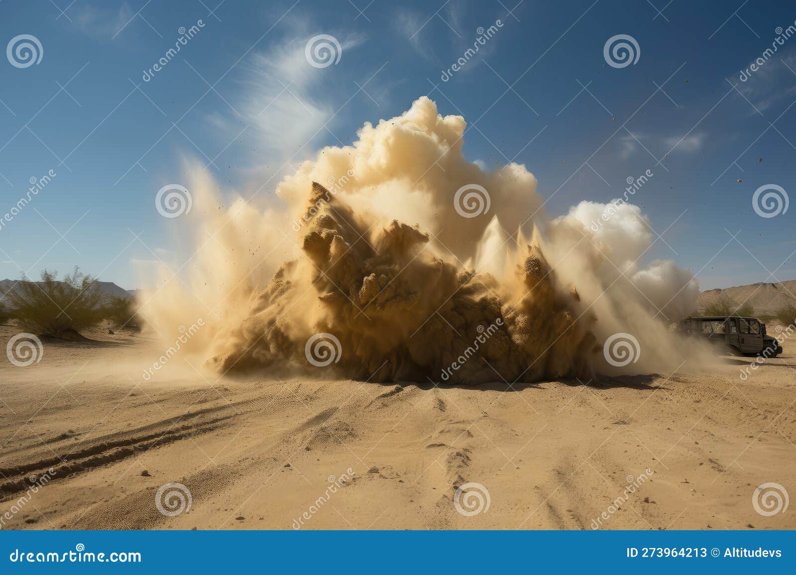 Sand Explosion, with Dust and Debris Flying in the Air after a Mine ...