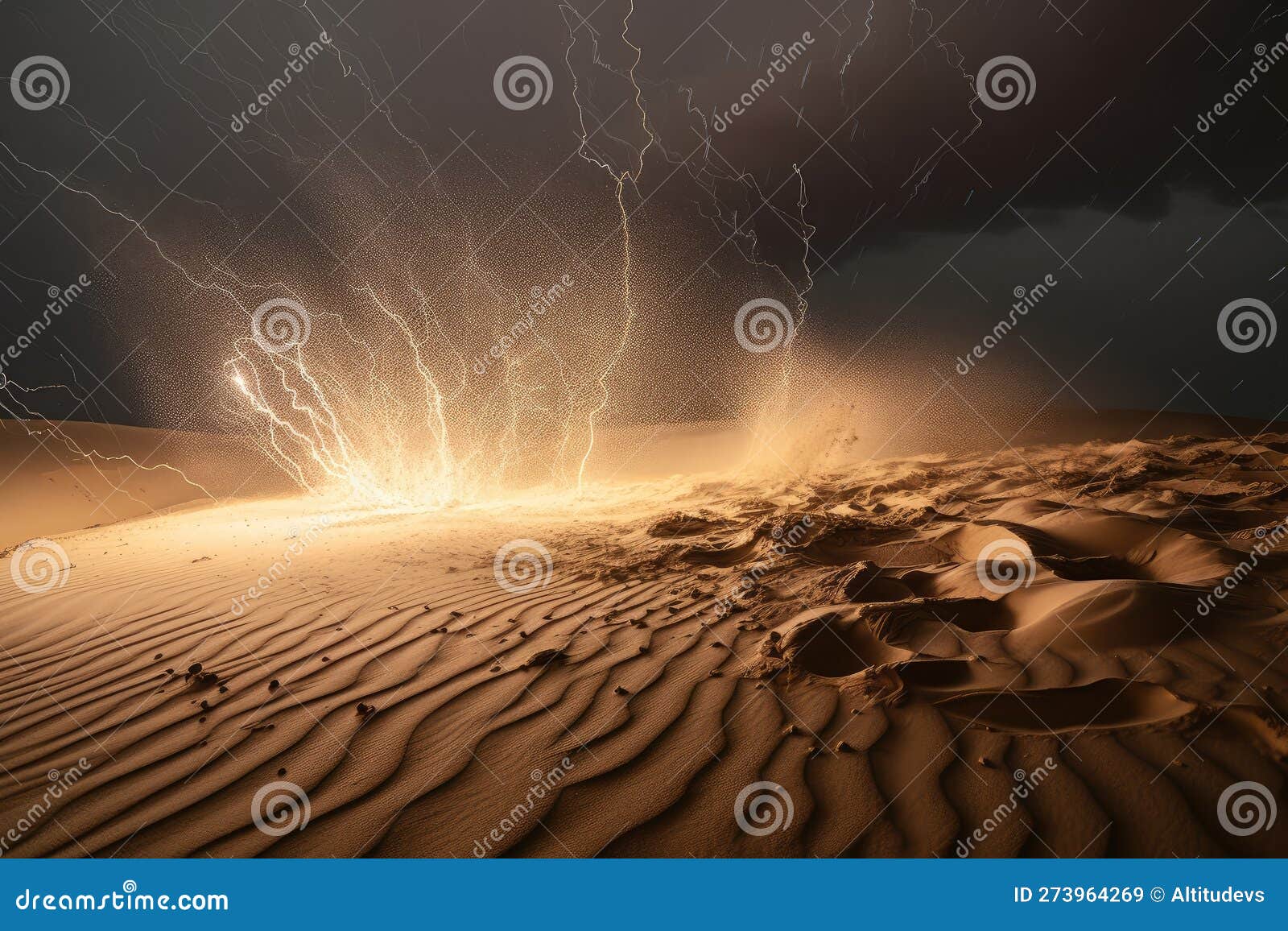 Sand Explosion during a Lightning Storm, with Bolts of Lightning ...