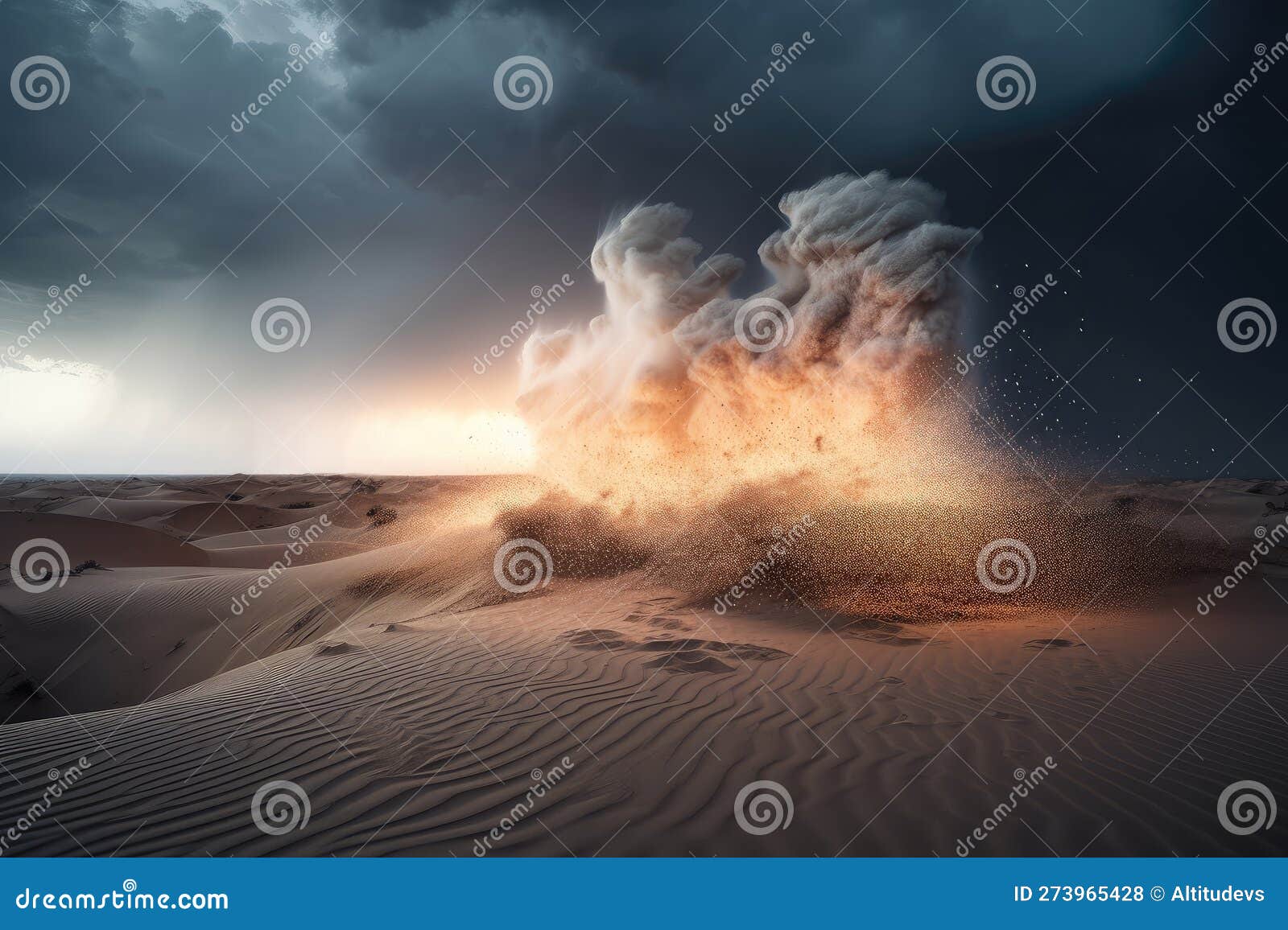 Sand Explosion in the Midst of a Raging Storm, with Lightning Crackling ...