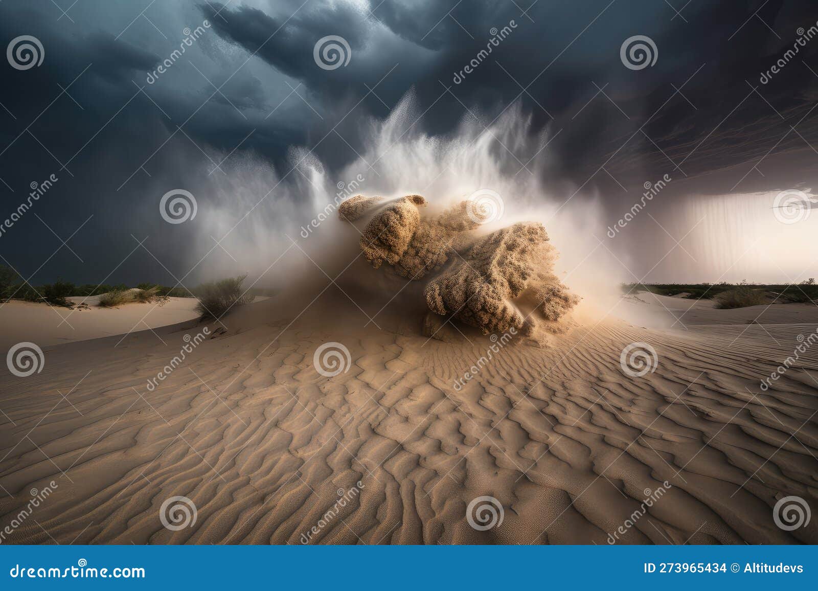 Sand Explosion in the Midst of a Raging Storm, with Lightning Crackling ...