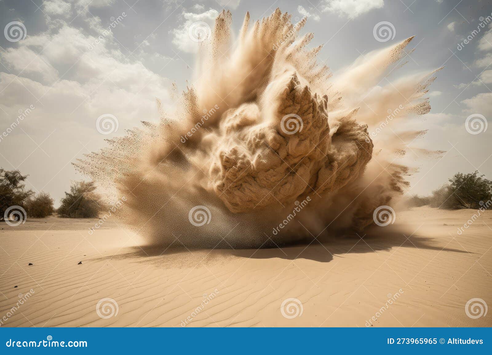 Sand Explosion in Motion, with Clouds of Sand and Dust Exploding ...