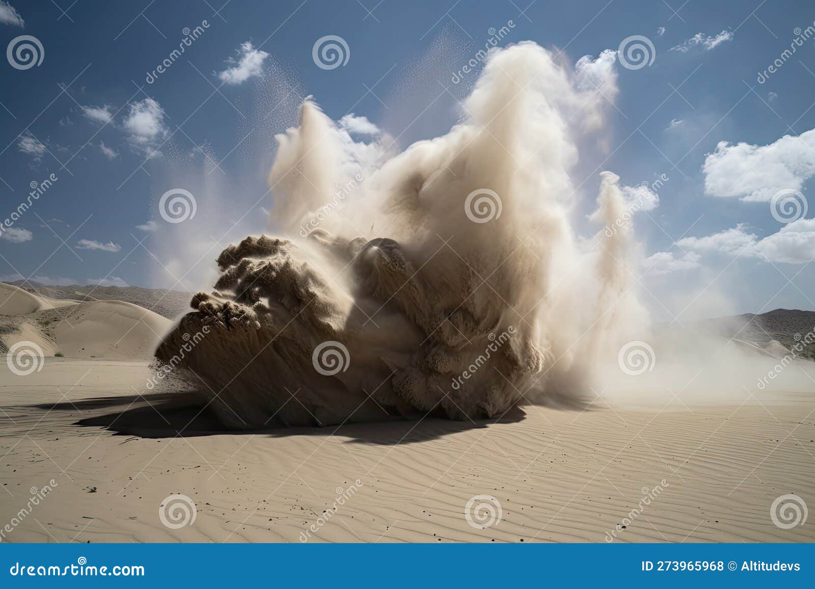 Sand Explosion in Motion, with Clouds of Sand and Dust Exploding ...