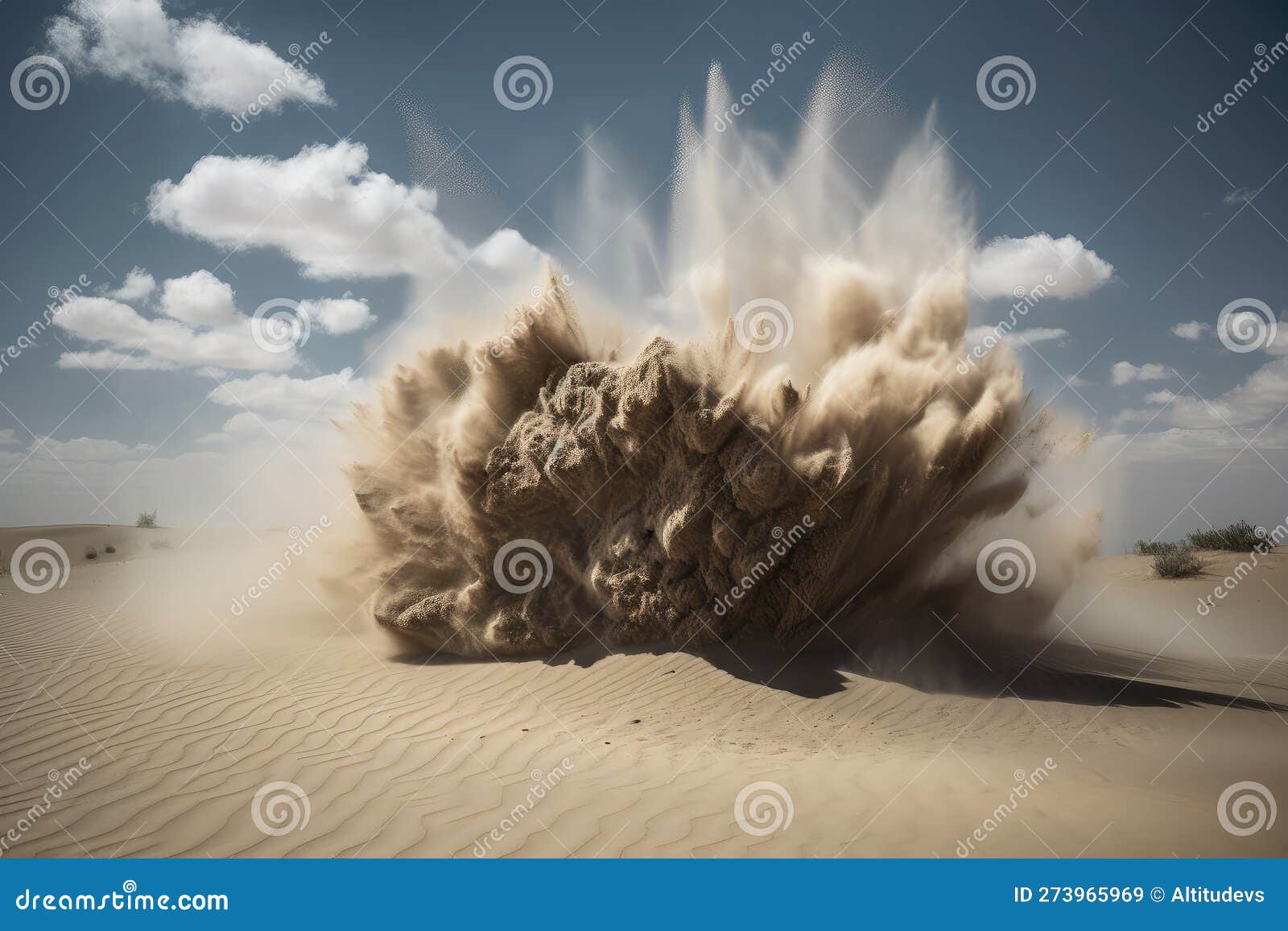 Sand Explosion in Motion, with Clouds of Sand and Dust Exploding ...