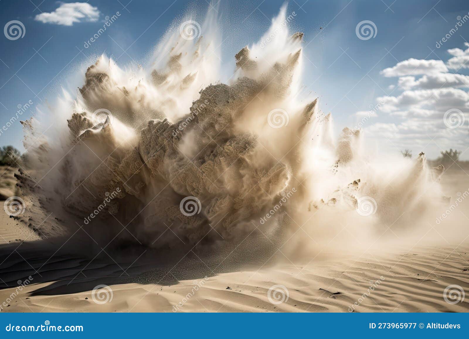 Sand Explosion in Motion, with Clouds of Sand and Dust Exploding ...