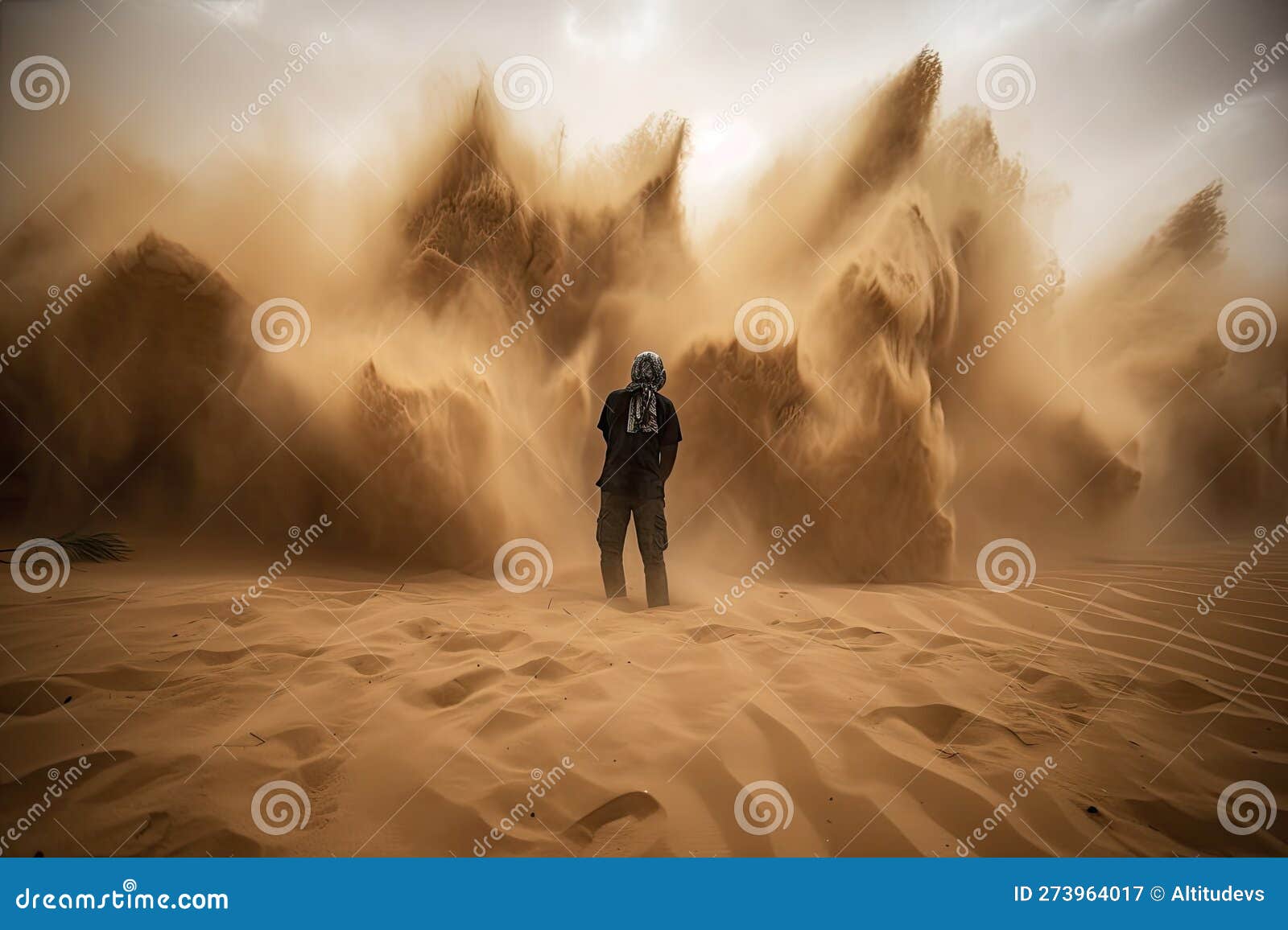 Sand Explosion with Person in the Middle Being Protected by Sandstorm ...