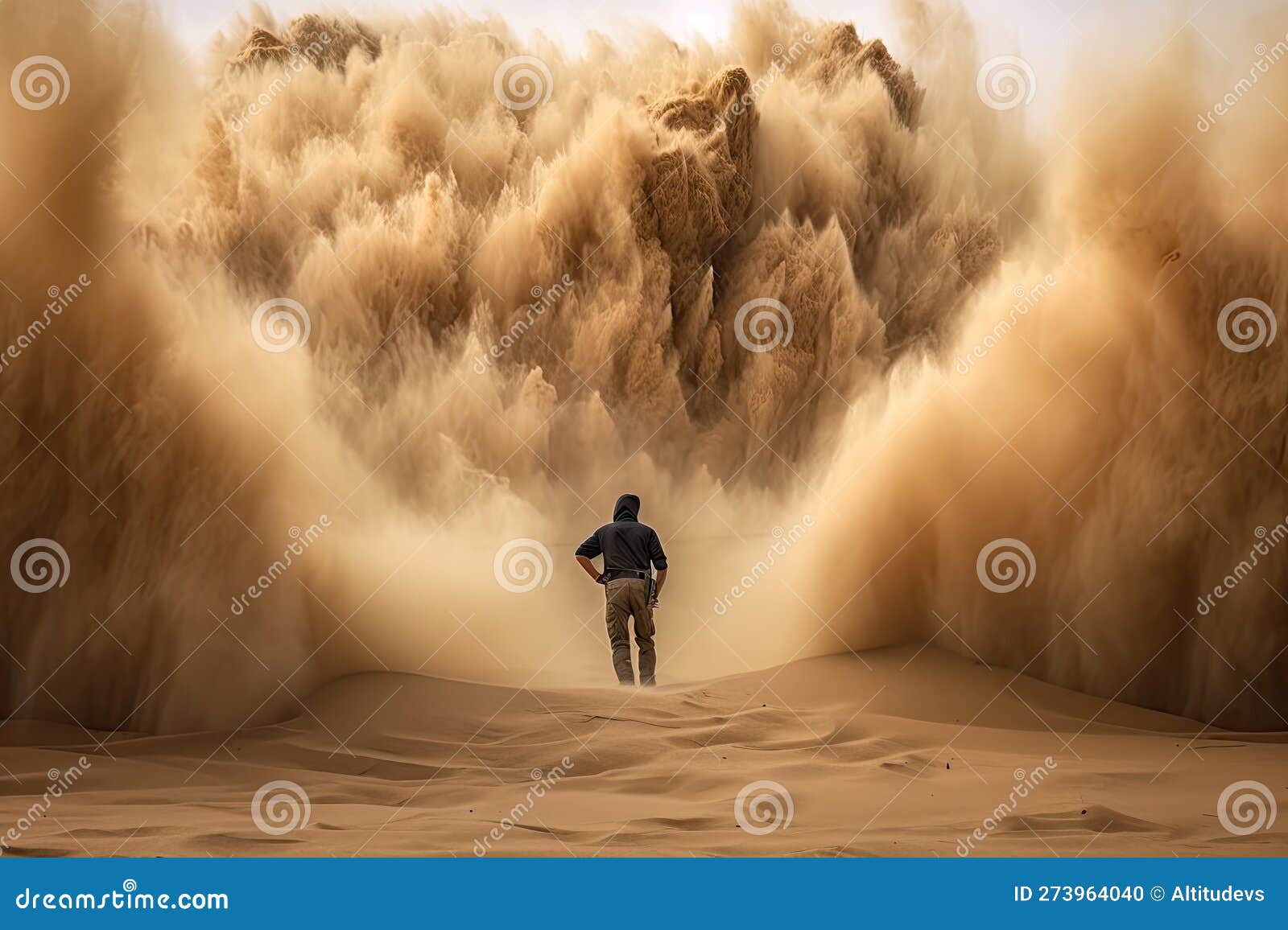 Sand Explosion with Person in the Middle Being Protected by Sandstorm ...