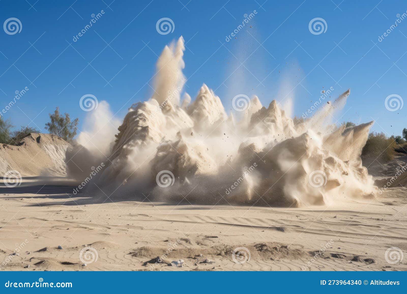 Sand Explosion in Quarry, with Sand and Debris Flying through the Air ...