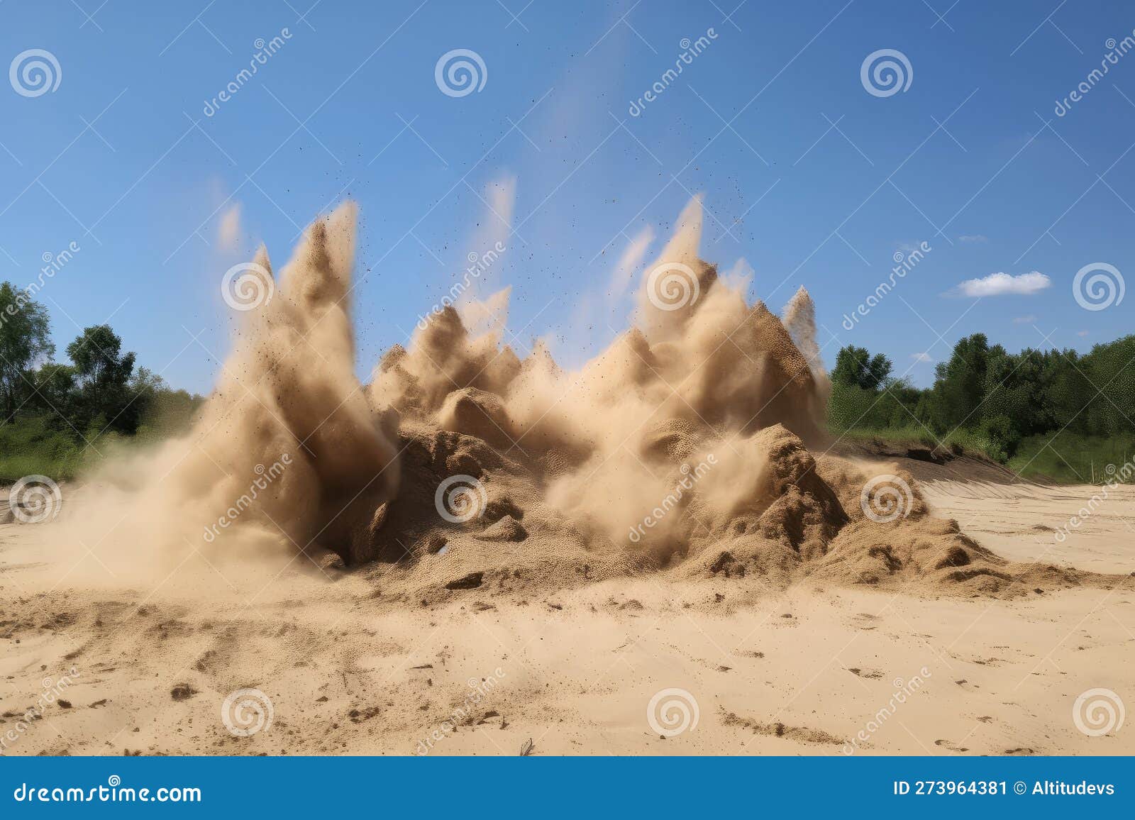 Sand Explosion in Quarry, with Sand and Debris Flying through the Air ...